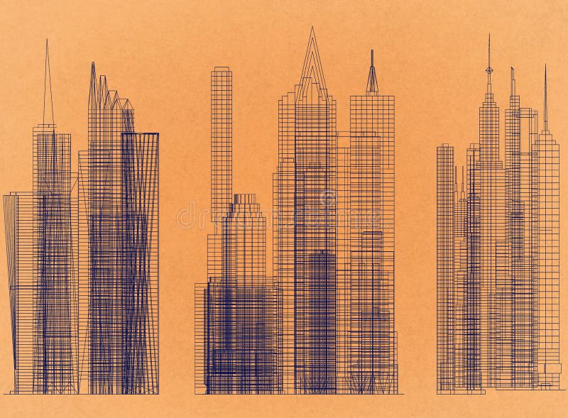 Buildings Design - Retro Architect Blueprint Stock Illustration ...