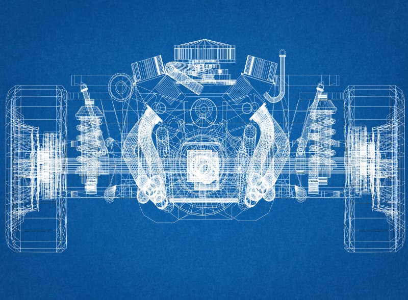 Car Chassis and Engine Design - Blueprint Stock Illustration ...