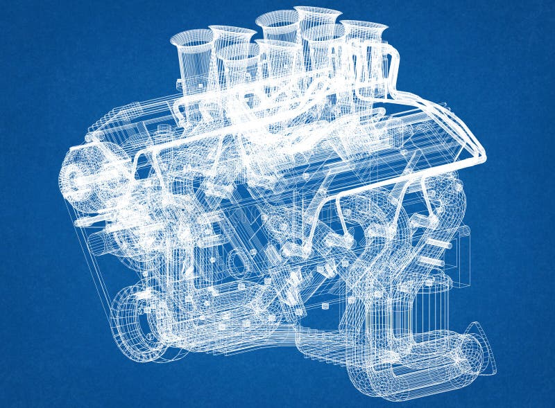 Car Engine Architect Blueprint Stock Illustration - Illustration of ...