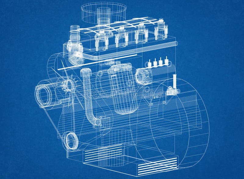 Car Engine Blueprint - Isolated Stock Illustration - Illustration of ...