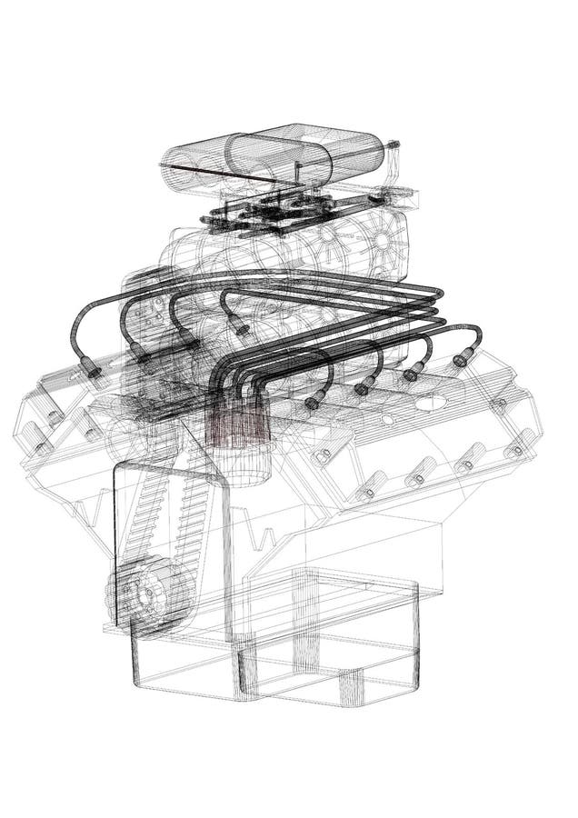 Car Engine Architect Blueprint - Isolated Stock Illustration ...