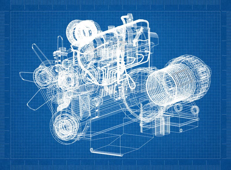 Car Engine blueprint stock illustration. Illustration of concept ...