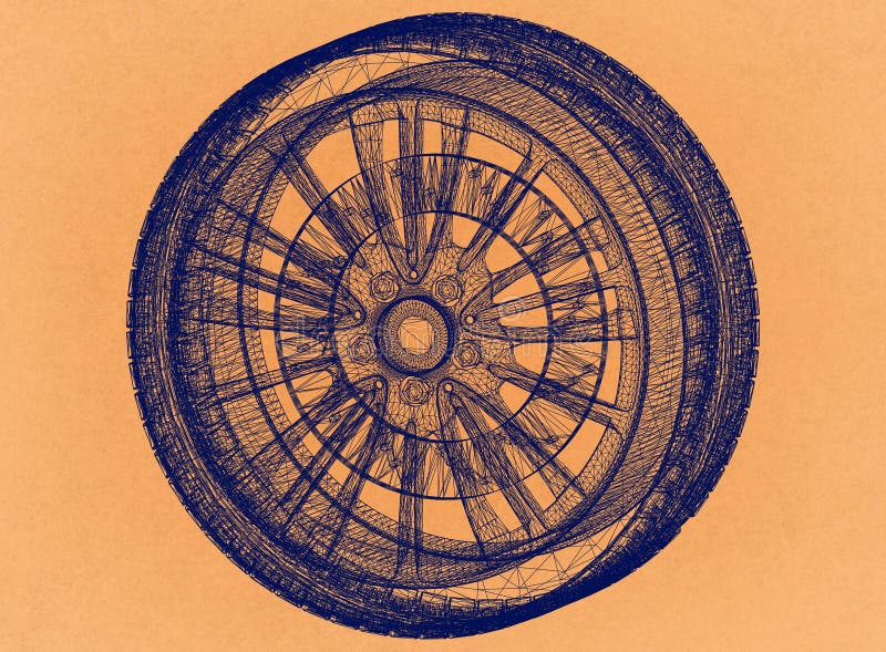 Car Tire and Rim - Retro Architect Blueprint Stock Image - Image of ...
