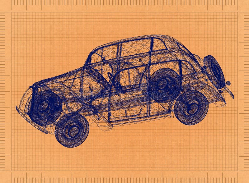 Classic Car - Retro Blueprint Stock Illustration - Illustration of ...