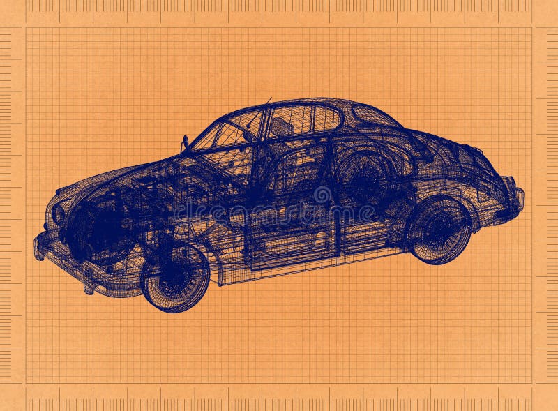 Classic Car - Retro Blueprint Stock Illustration - Illustration of ...