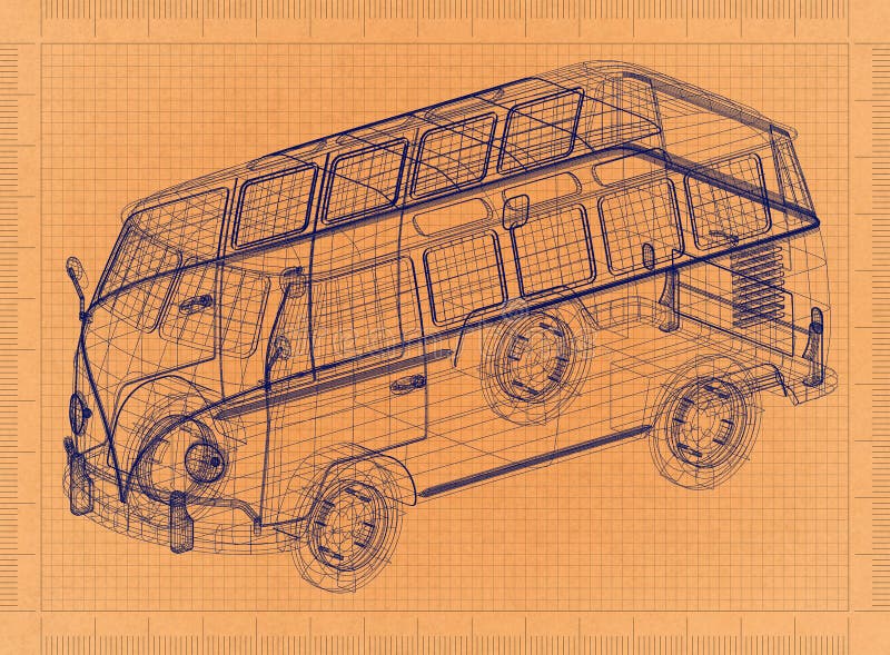 Classic Kombi - Retro Blueprint Stock Illustration - Illustration of ...