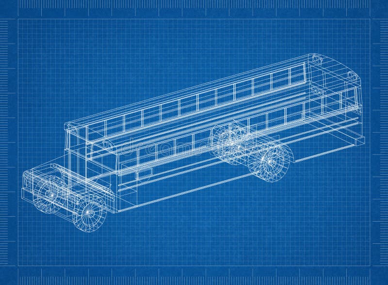 Classic School Bus - Retro Blueprint Stock Illustration - Illustration ...