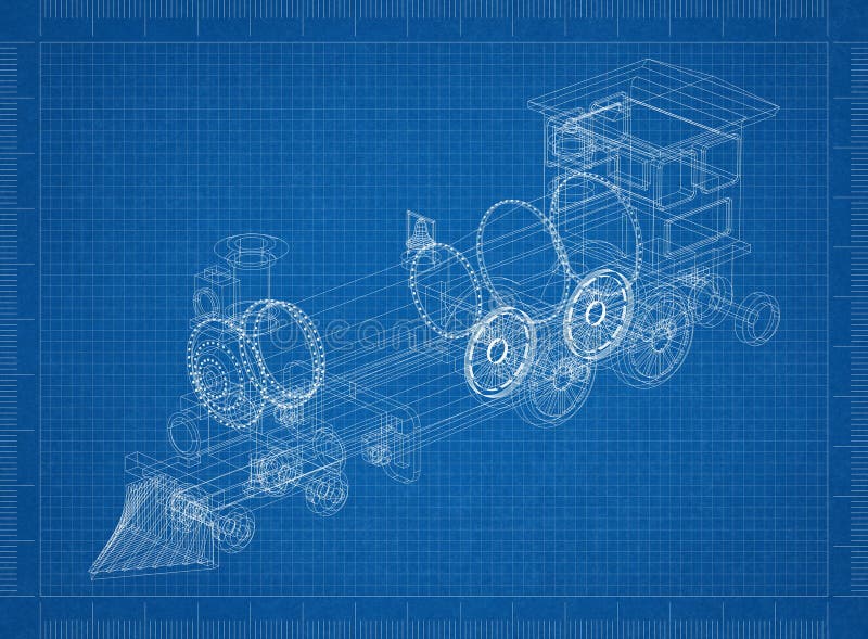 Classic Train Architect Blueprint Stock Illustration - Illustration of ...
