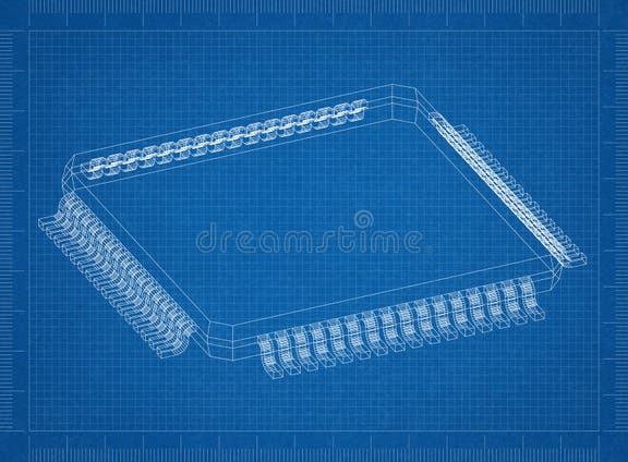 Computer Chip 3D Blueprint - Stock Image - Image of design ...