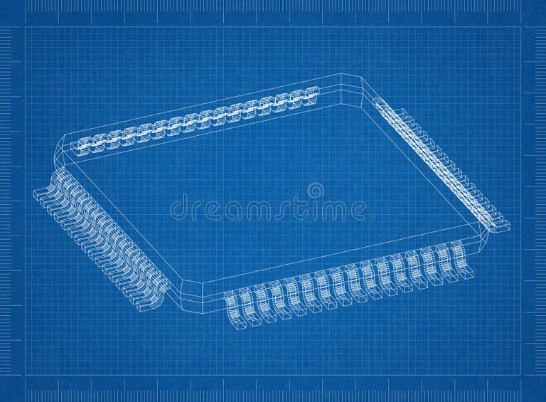 Computer Chip 3D Blueprint - Stock Image - Image of design ...
