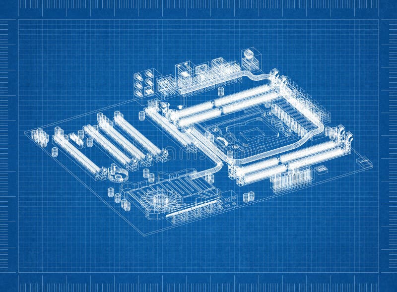 Motherboard and Graphic Cards Architect Blueprint - Isolated Stock ...