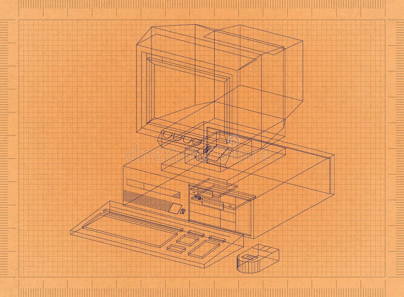 Computer - Retro Blueprint stock photo. Image of industrial - 117117908