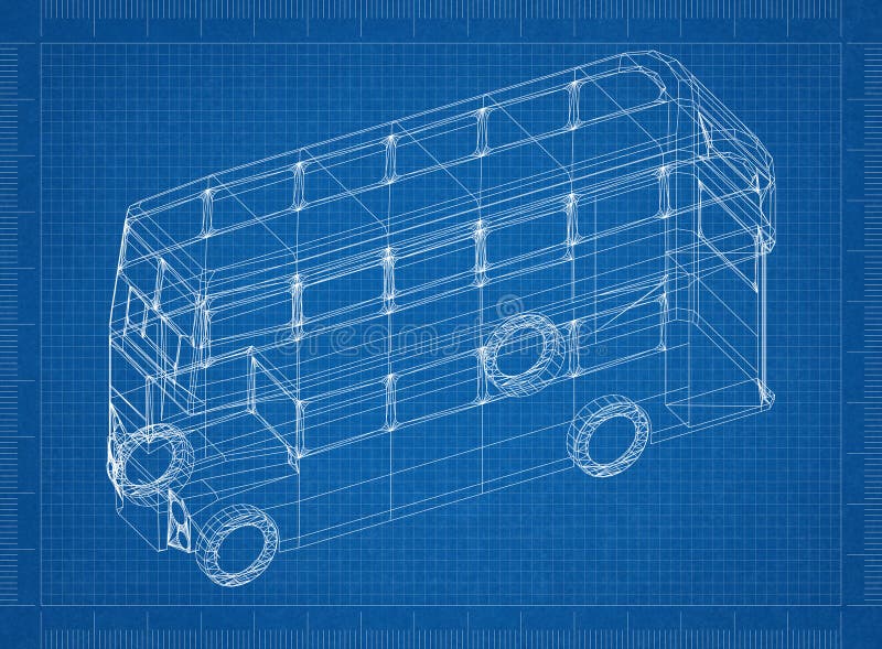 Double-decker Bus 3D Blueprint Stock Illustration - Illustration of ...
