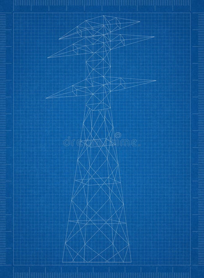 Electric Tower Architect Blueprint Stock Illustration - Illustration of ...