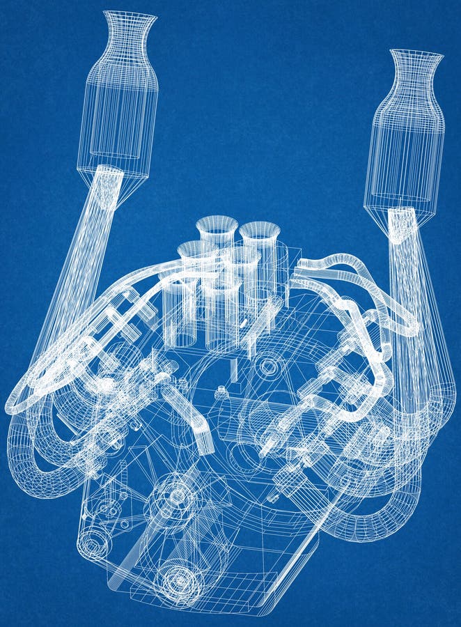 Engine Design Architect Blueprint Stock Illustration - Illustration of ...