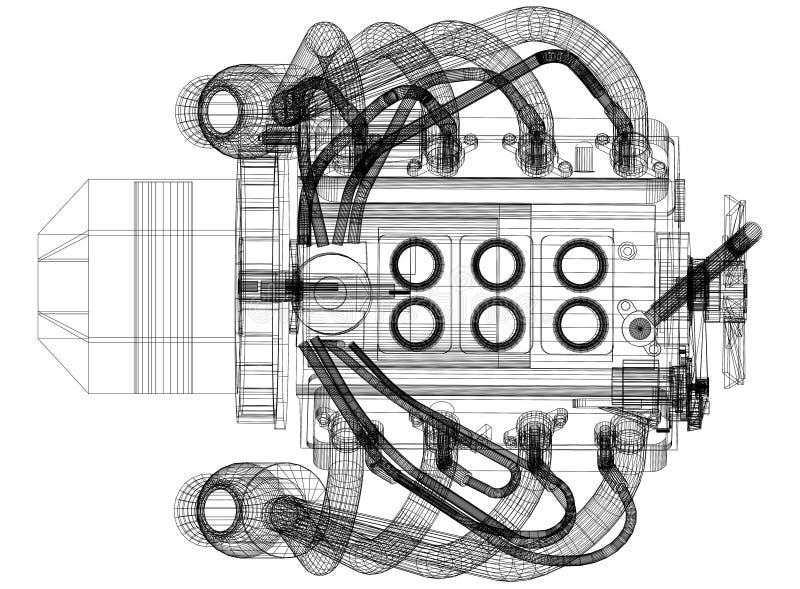 Car Engine Design Architect Blueprint - Isolated Stock Illustration ...