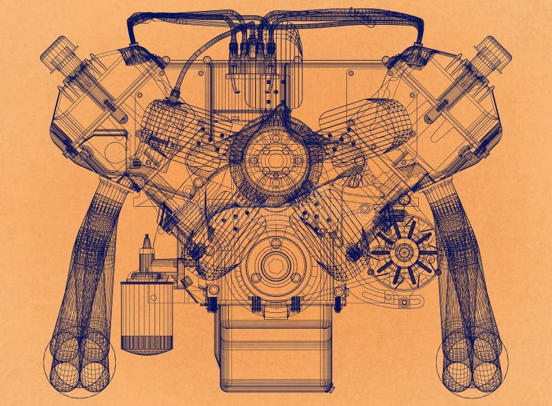 Engine Design - Retro Architect Blueprint Stock Illustration ...