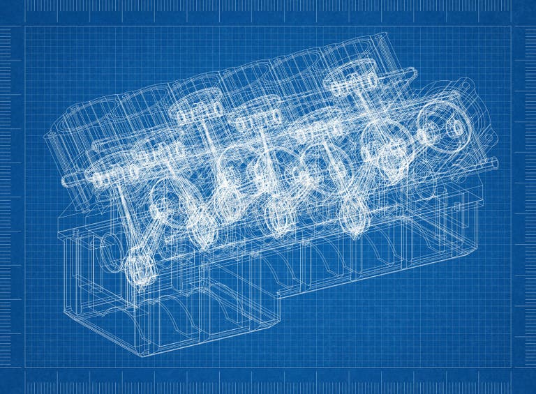 Engine Pistons Architect Blueprint Stock Illustration - Illustration of ...