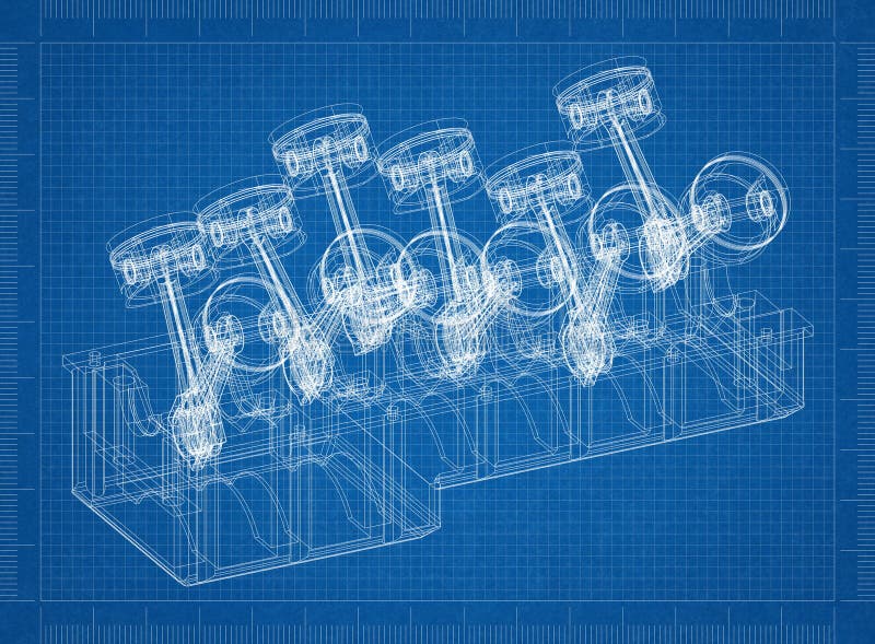 Engine Pistons Architect Blueprint Stock Image - Image of mechanic ...