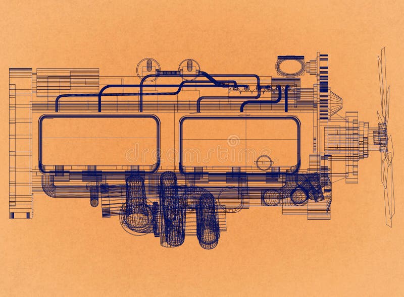 Car Engine - Retro Blueprint Stock Illustration - Illustration of ...