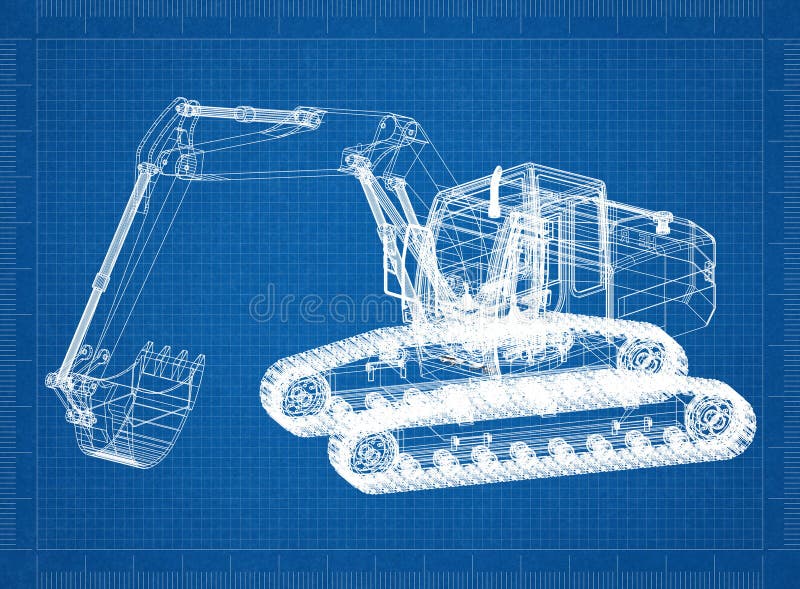 Excavator Blueprint - Isolatedexcavator Blueprint - Isolated Stock ...