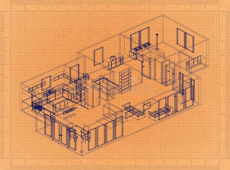 Floor Plan - Retro Blueprint Stock Illustration - Illustration of ...