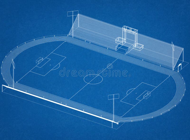 Football Stadium - Retro Architect Blueprint Stock Image - Image of ...