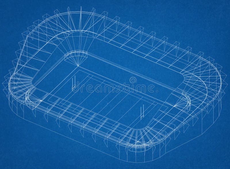 Football Stadium - Retro Architect Blueprint Stock Image - Image of ...