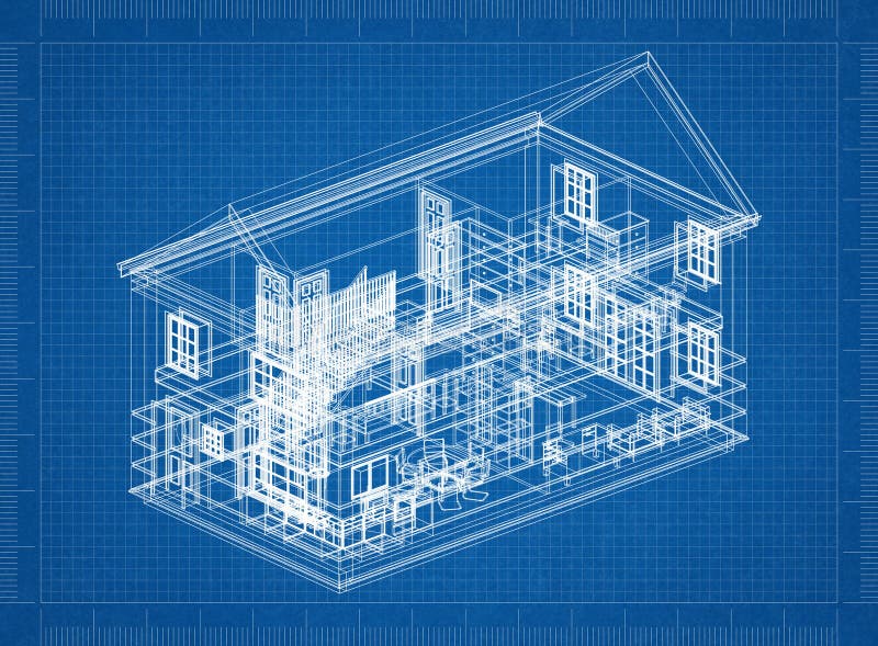 House Plan Architect Blueprint - Isolated Stock Illustration ...