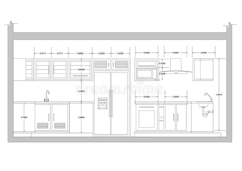 Kitchen Design Blueprint - Isolated Stock Illustration - Illustration ...