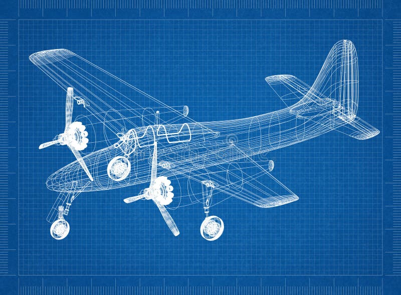 Light Airplane Architect Blueprint Stock Illustration - Illustration of ...