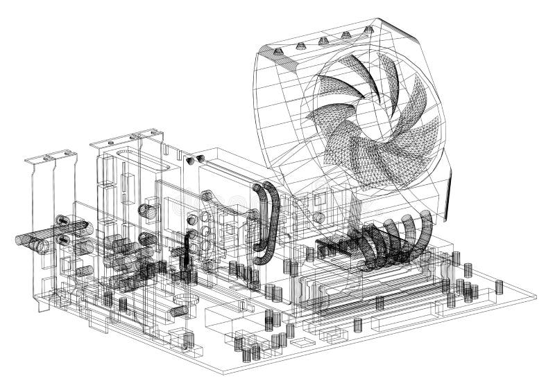 Motherboard and Graphic Cards Architect Blueprint - Isolated Stock ...