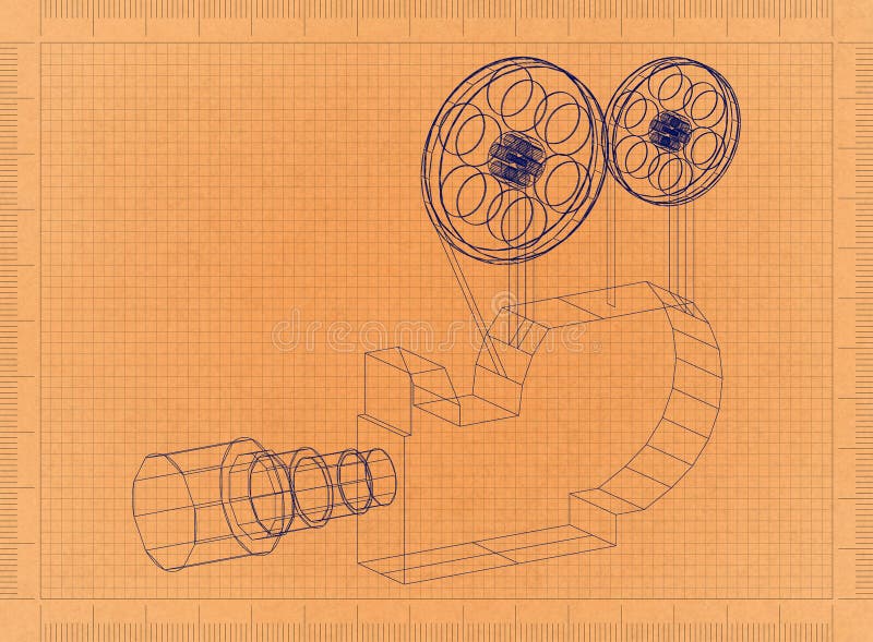 Movie Projector - Retro Blueprint Stock Illustration - Illustration of ...