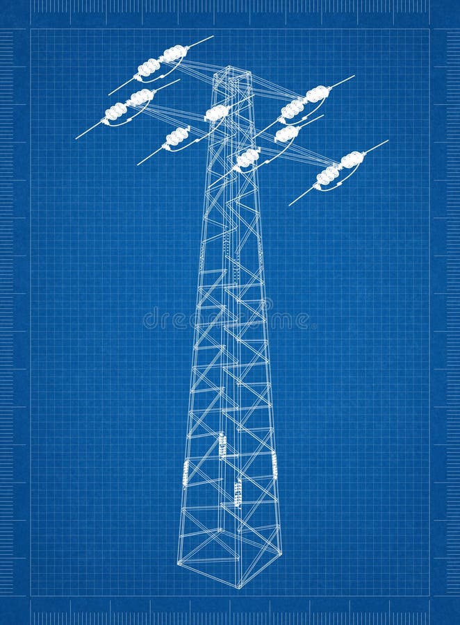 Overhead Power Line - Retro Blueprint Stock Illustration - Illustration ...