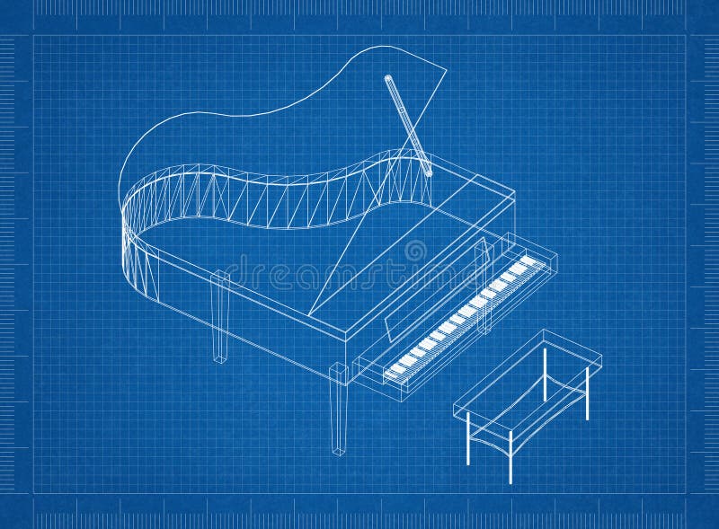 Piano 3D blueprint stock illustration. Illustration of blue - 113062817