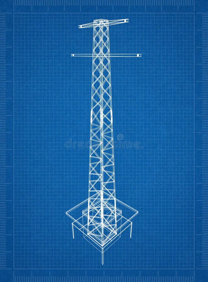 Power Line Tower 3D Blueprint Stock Image - Image of industry ...