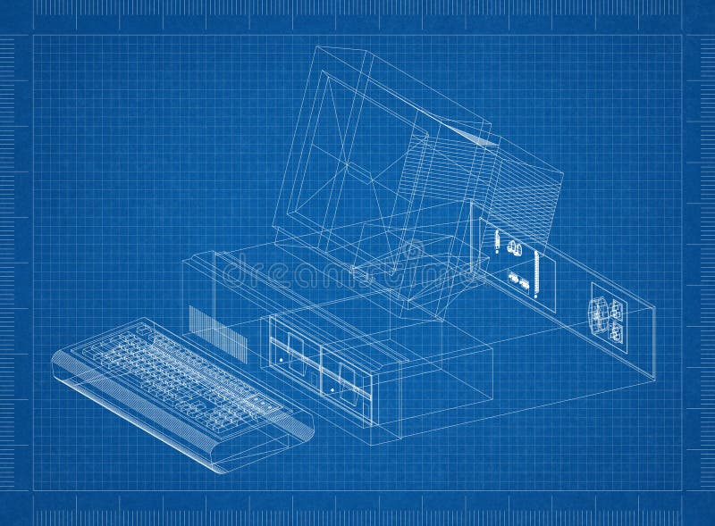 Retro Computer Architect Blueprint - Isolated Stock Illustration ...