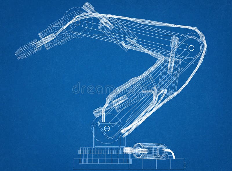 Robotic Arm Design Concept - Retro Architect Blueprint Stock Image ...