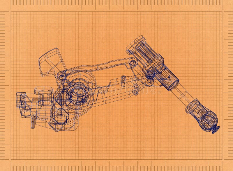 Robotic Hand Concept - Retro Architect Blueprint Stock Image - Image of ...