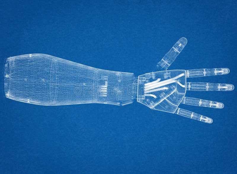Robotic Hand Architect Blueprint - Isolated Stock Photo - Image of ...
