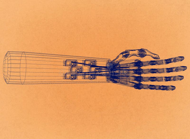 Robotic Hand Concept - Retro Architect Blueprint Stock Image - Image of ...