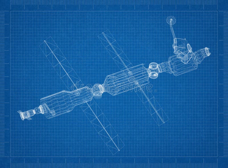 Space Satellite - Retro Blueprint Stock Illustration - Illustration of ...