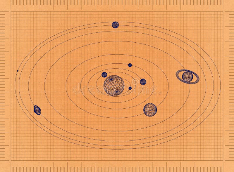 Solar System - Retro Blueprint Stock Illustration - Illustration of ...
