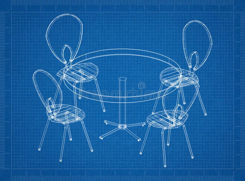 Table and Chairs Set 3D Blueprint Stock Illustration - Illustration of ...