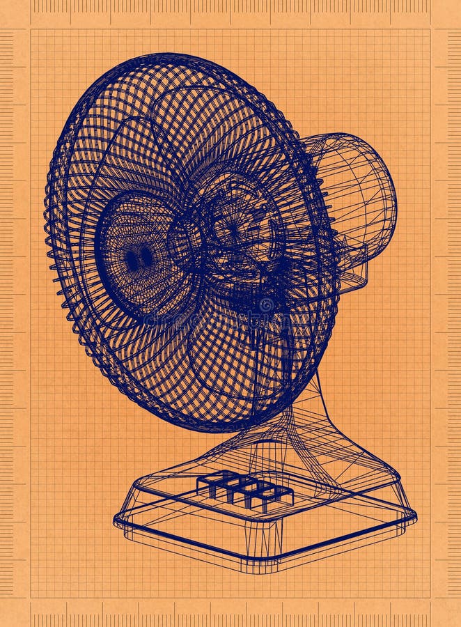 Table Fan - Retro Blueprint Stock Illustration - Illustration of lines ...