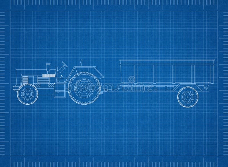 Tractor with Trailer Blueprint Stock Illustration - Illustration of ...