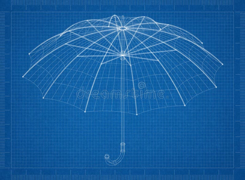 Umbrella Architect Blueprint Stock Illustration - Illustration of draft ...