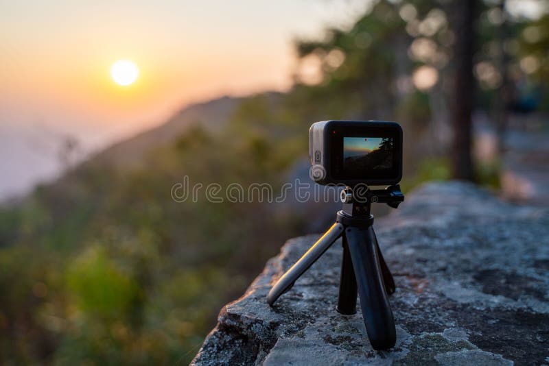 Shoot Video Pf Sunset with Action Camera Stock Image - Image of sunset ...