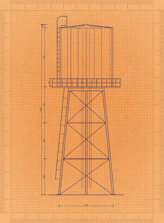 Water Tower blueprint stock illustration. Illustration of graphic ...