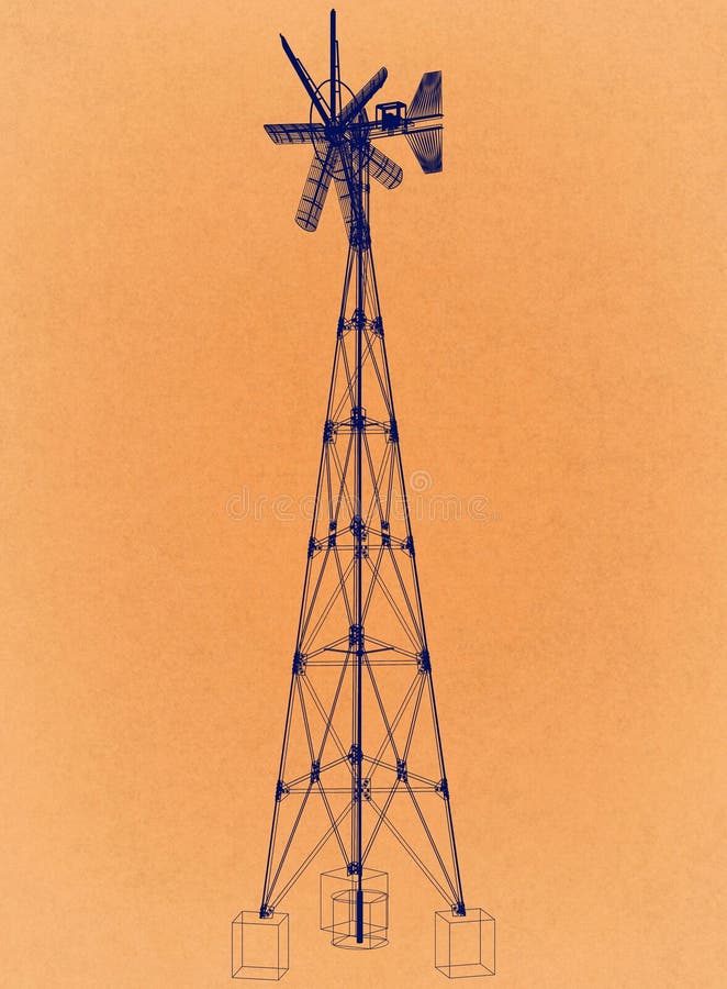 Wind Turbine Architect Blueprint Stock Illustration - Illustration of ...